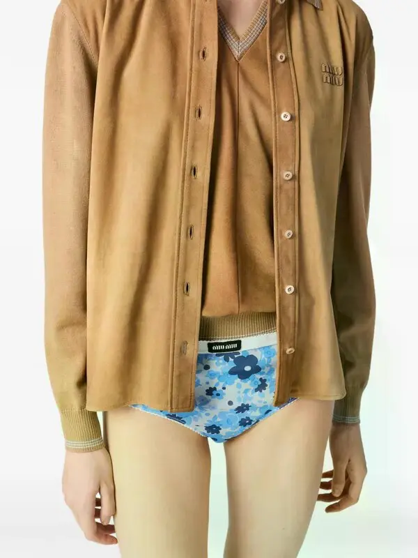 Miu Miu Suede And Knit Button-up Shirt - Brown