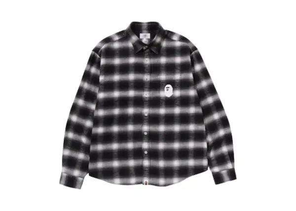 A BATHING APE Block Check Relaxed Fit Shirt - Gray