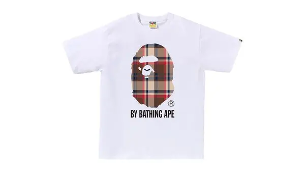 A BATHING APE Check Bathing Ape Tee Shirt - White/red