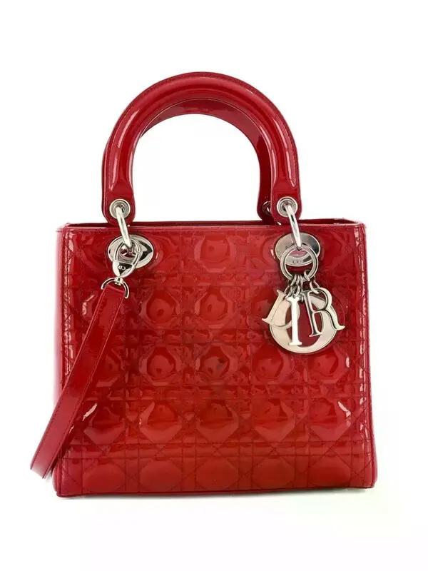 Dior Lady Nm Medium Satchel Cannage Quilt Patent - Red