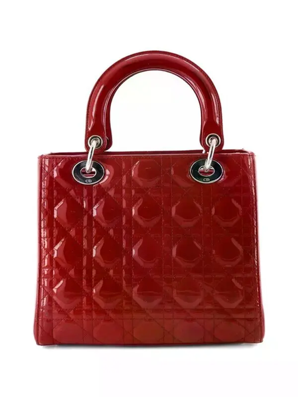 Dior Lady Nm Medium Satchel Cannage Quilt Patent - Red