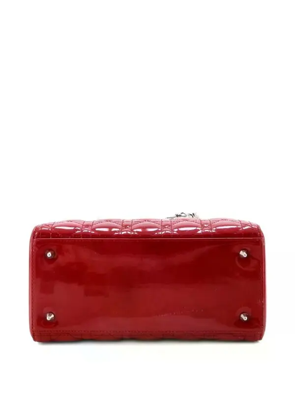 Dior Lady Nm Medium Satchel Cannage Quilt Patent - Red