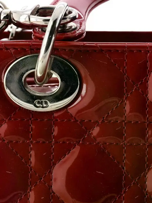 Dior Lady Nm Medium Satchel Cannage Quilt Patent - Red