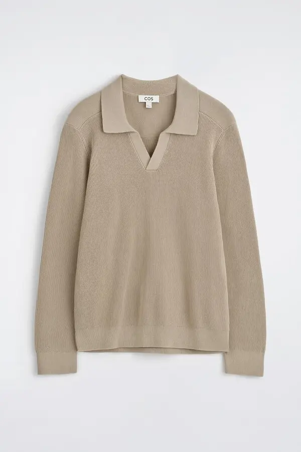 Cos Cotton Polo Sweater With Ribbed Collar And Cuffs