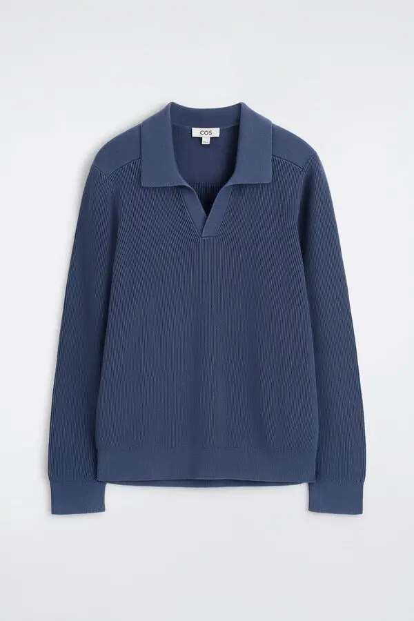 Cos Cotton Polo Sweater - Navy