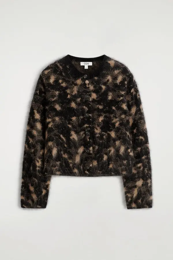 Cos Animal-jacquard Merino Wool Cardigan