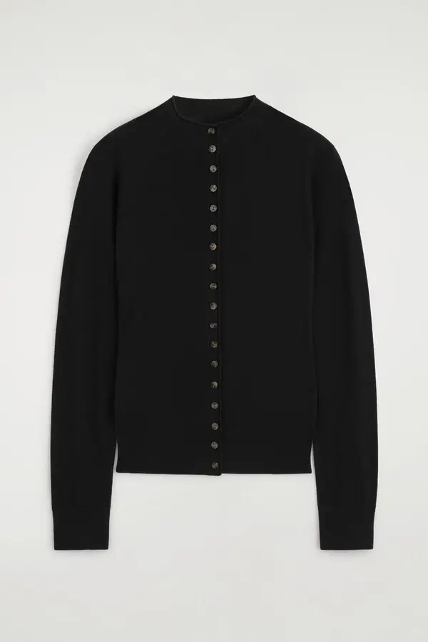 Cos Merino Wool Mock-neck Cardigan - Black