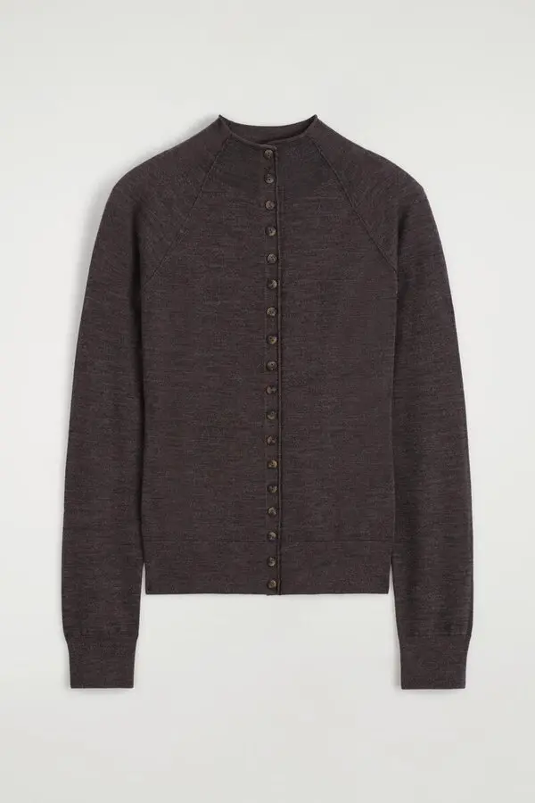Cos Merino Wool Mock-neck Cardigan - Brown