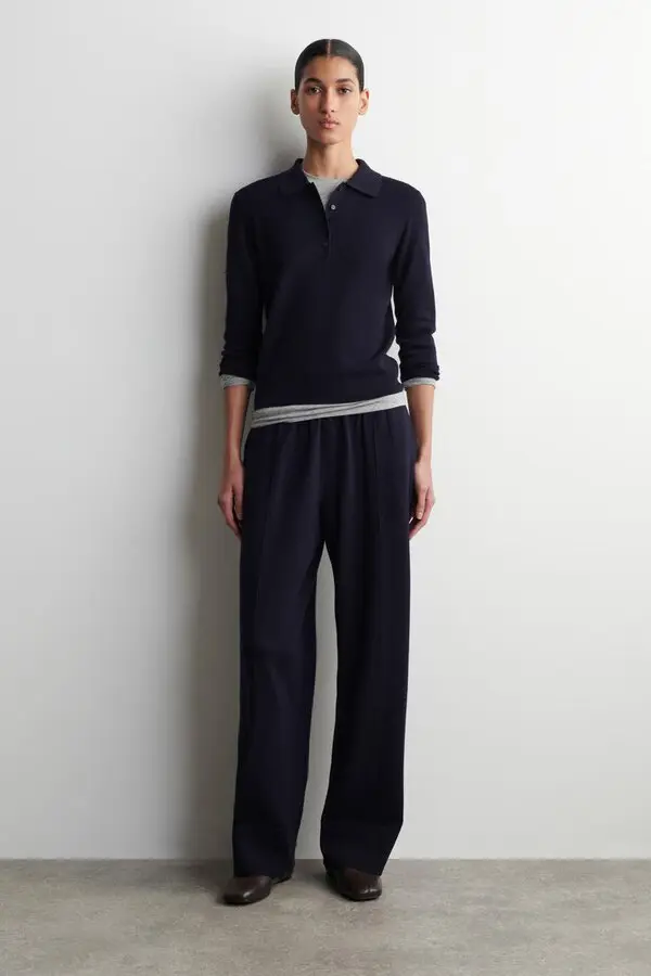 Cos Cropped-sleeve Merino Wool Polo Shirt