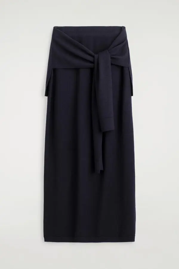 Cos Merino Wool Tie-waist Midi Skirt - Navy
