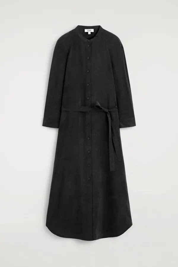Cos Belted Collarless Midi Shirt Dress