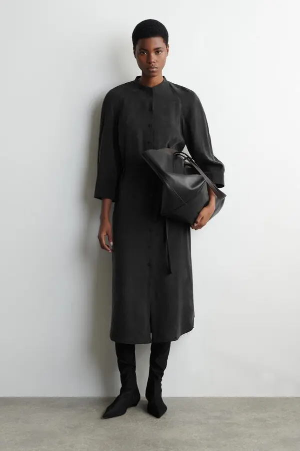 Cos Belted Collarless Midi Shirt Dress