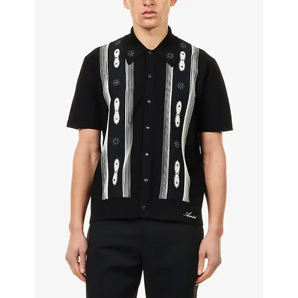 Amiri Stud Stripe Short-sleeves Wool-blend Shirt