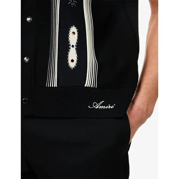 Amiri Stud Stripe Short-sleeves Wool-blend Shirt