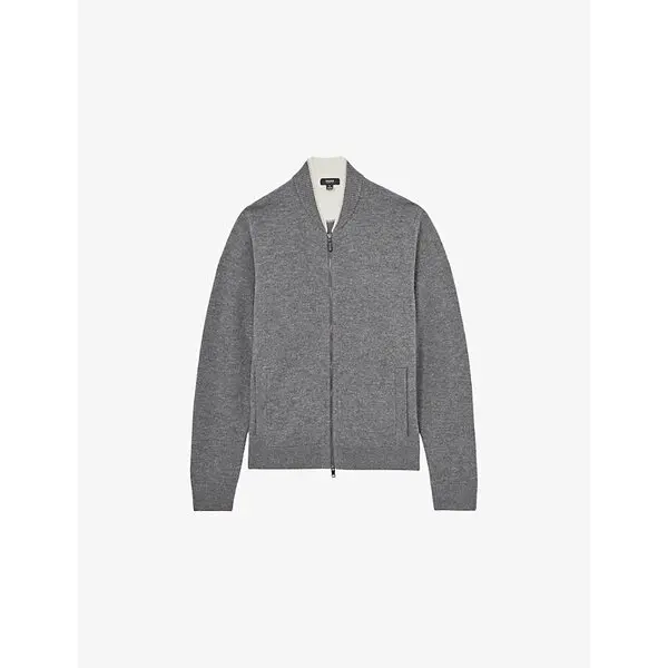 REISS Clifford Zip-up Wool Cardigan - Mid Grey