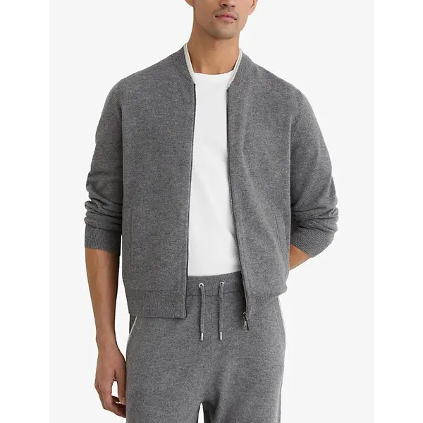 REISS Zip-up Wool Bomber Cardigan
