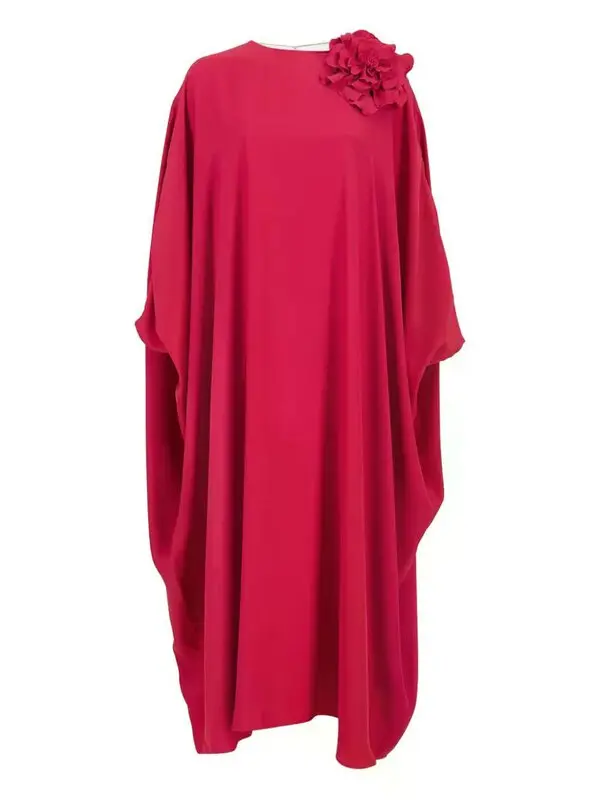 PAULA Floral-embellished Silk Cape Dress - Red