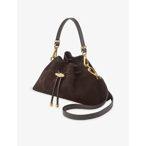 JIMMY CHOO Small Suede Bucket Bag - Coffee/gold