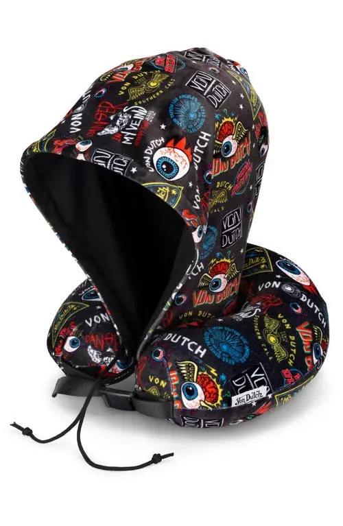 VON DUTCH Jax Hooded Travel Neck Pillow - Black