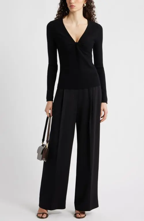 Nordstrom Twist Front Merino Wool Blend Sweater - Black