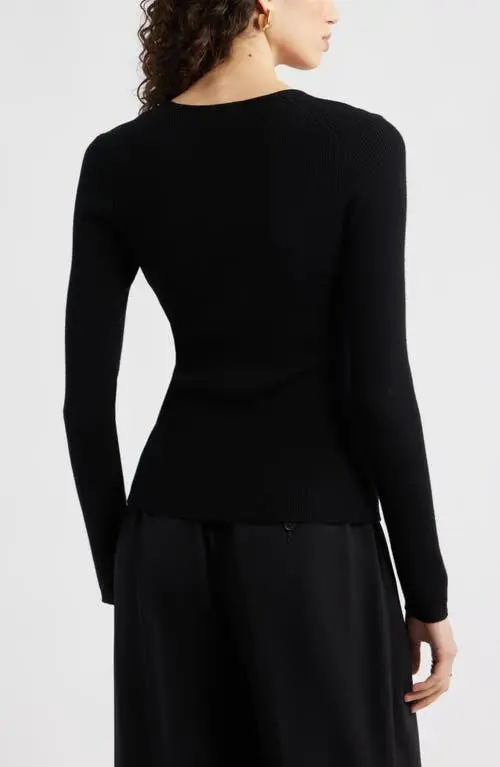 Nordstrom Twist Front Merino Wool Blend Sweater - Black