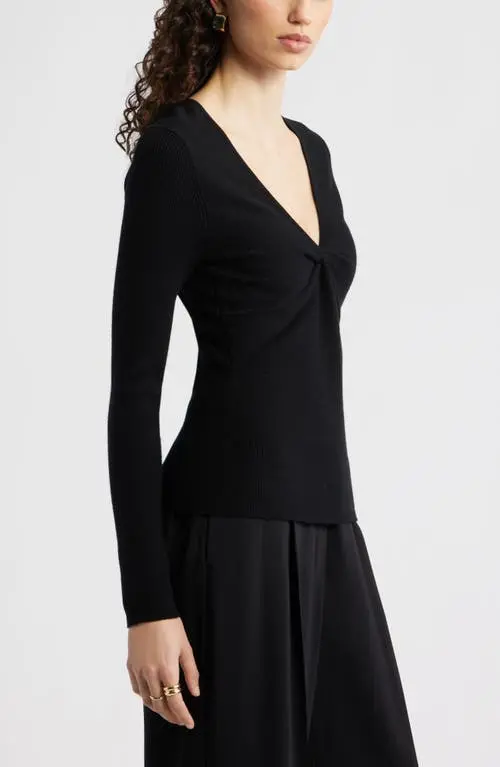 Nordstrom Twist Front Merino Wool Blend Sweater - Black
