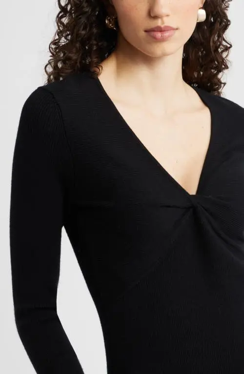 Nordstrom Twist Front Merino Wool Blend Sweater - Black
