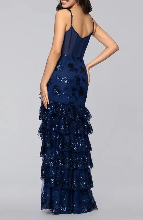 BLONDIE NITES Sequin Embroidered Tiered Tulle Gown