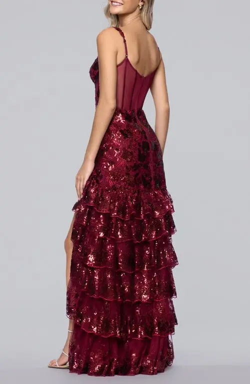BLONDIE NITES Sequin Embroidered Tiered Tulle Gown
