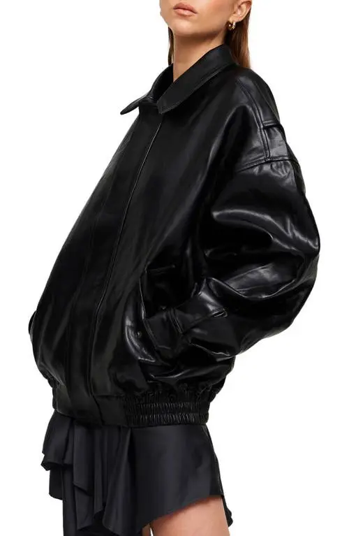 Lioness Oversized Faux Leather Bomber Jacket - Jet Black