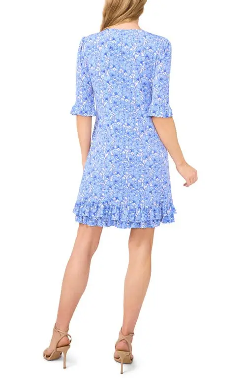 CECE DUPRAZ Floral Ruffle Hem Knit Dress