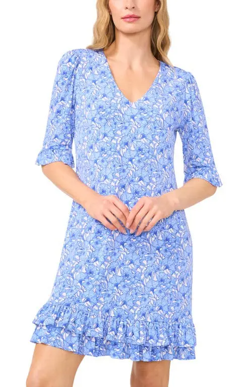 CECE DUPRAZ Floral Ruffle Hem Knit Dress