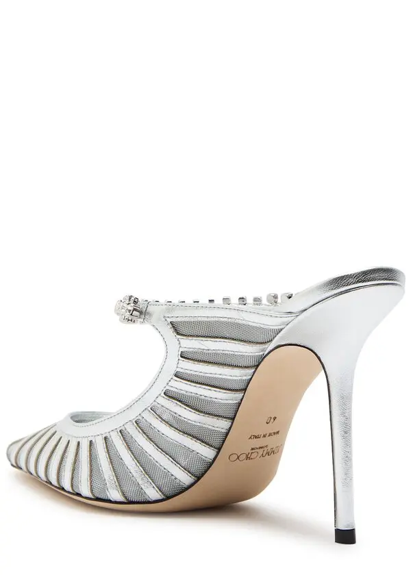 JIMMY CHOO Bing 100 Embellished Panelled Metallic Leather Pumps - Silver