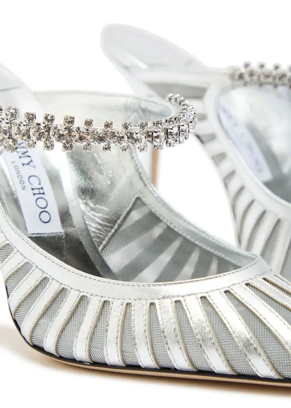 JIMMY CHOO Bing 100 Embellished Panelled Metallic Leather Pumps - Silver