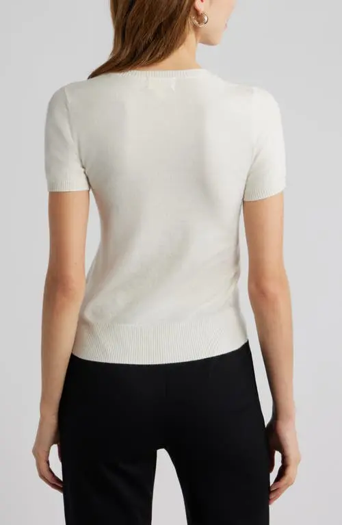 OPEN EDIT Short Sleeve Crewneck Sweater - Ivory