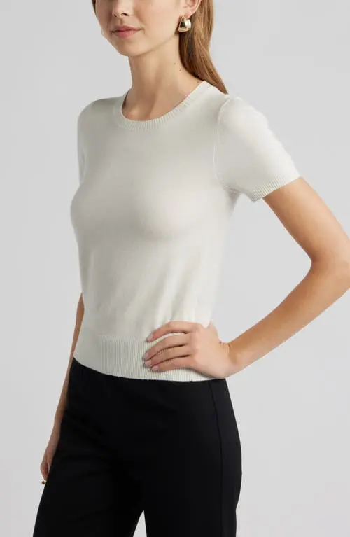 OPEN EDIT Short Sleeve Crewneck Sweater - Ivory