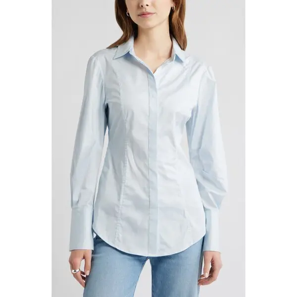 OPEN EDIT Seam Detail Split Back Stretch Cotton Poplin Shirt