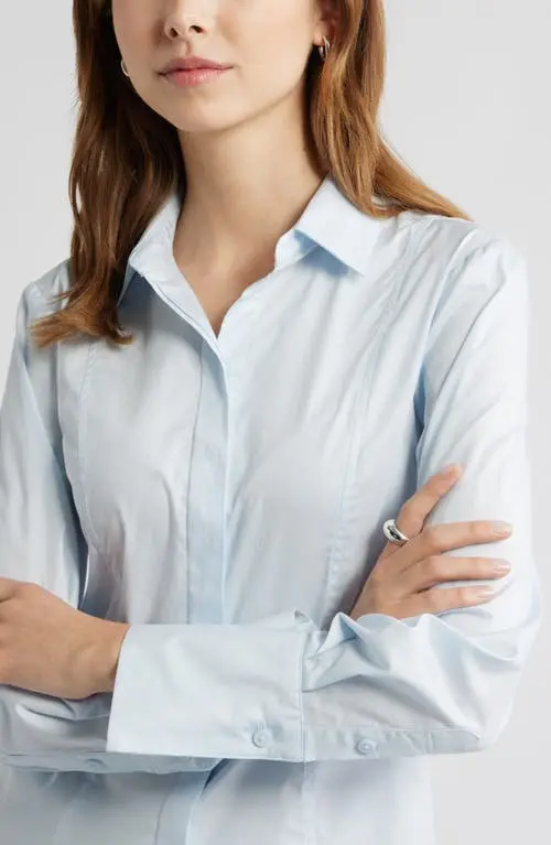 OPEN EDIT Seam Detail Split Back Stretch Cotton Poplin Shirt