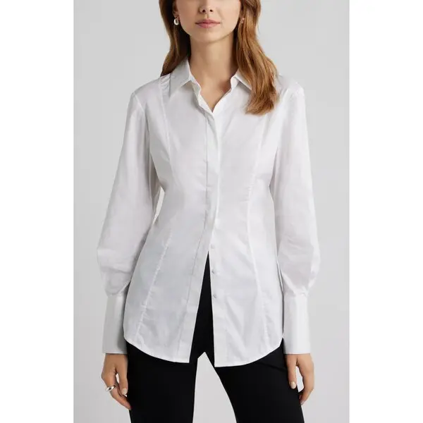 OPEN EDIT Seam Detail Split Back Stretch Cotton Poplin Shirt - White