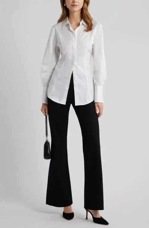 OPEN EDIT Seam Detail Split Back Stretch Cotton Poplin Shirt - White