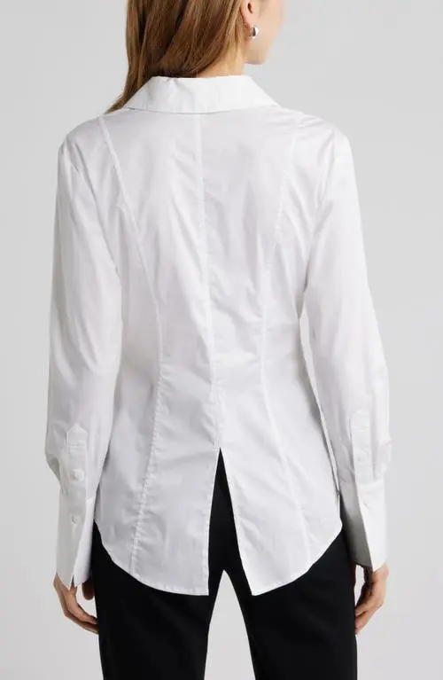 OPEN EDIT Seam Detail Split Back Stretch Cotton Poplin Shirt - White