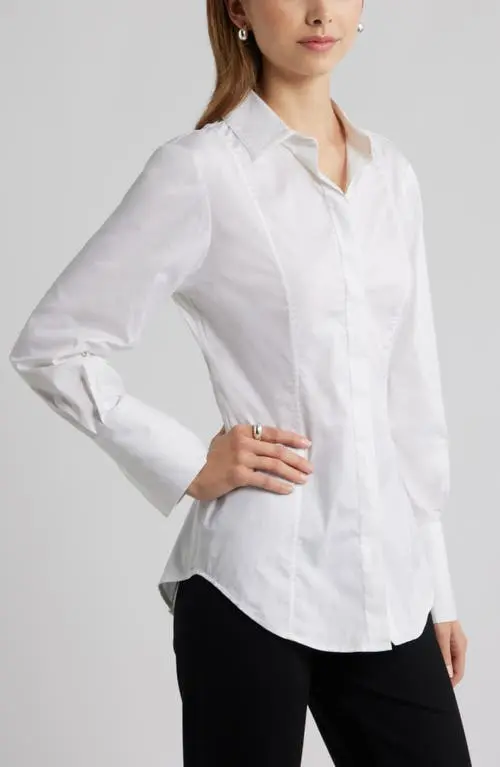 OPEN EDIT Seam Detail Split Back Stretch Cotton Poplin Shirt - White