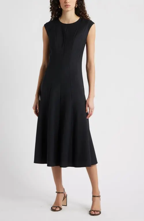 Nordstrom Seamed Wool Blend Midi Dress - Black