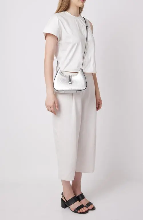 BEHNO Mini Leena Metallic Leather Crossbody Bag - Silver