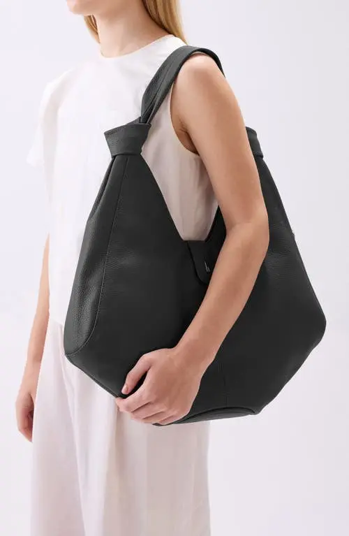 BEHNO Large Nelli Pebble Leather Hobo Bag - Black