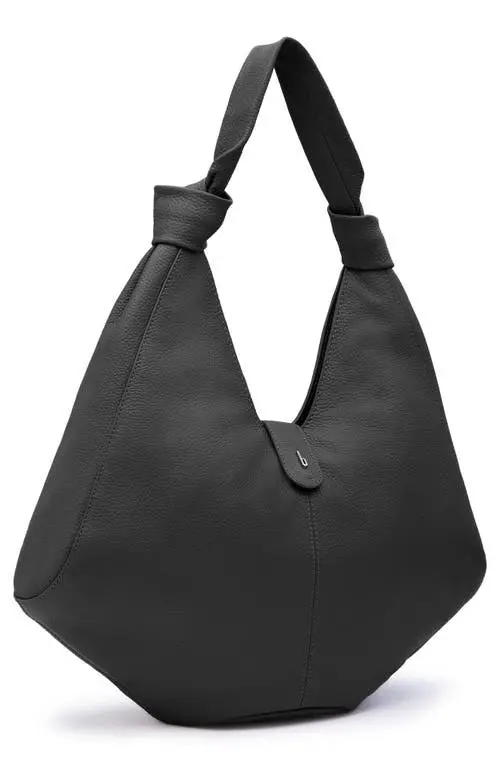 BEHNO Large Nelli Pebble Leather Hobo Bag - Black