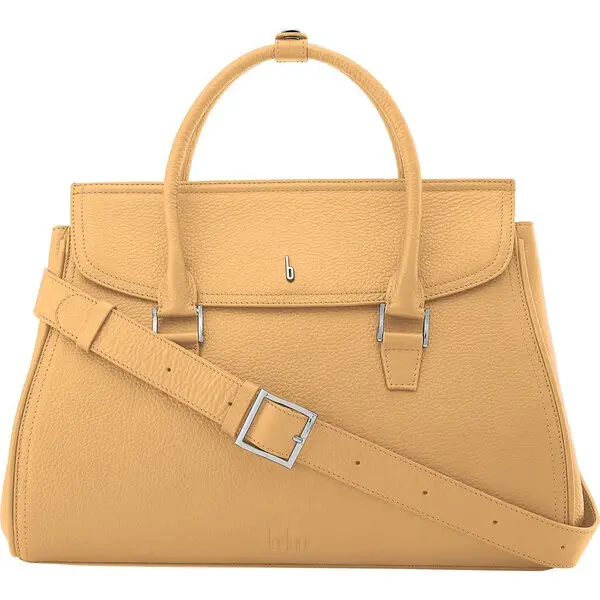 BEHNO Large Coco Pebble Leather Satchel - Bisque