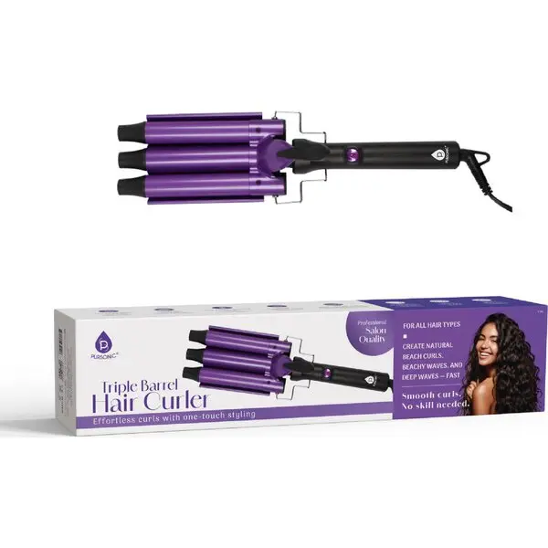 PURSONIC Triple Barrel Hair Curlereffortless Beach Waves & Curls - Purple