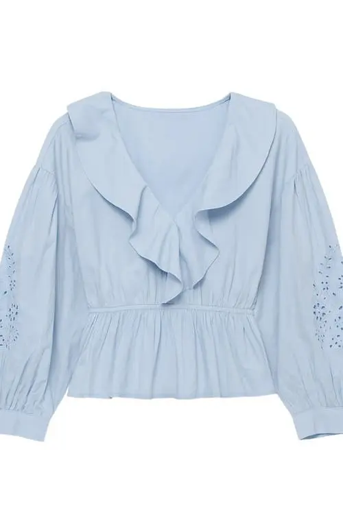 Rebecca Taylor Lorelai Embroidered Blouse - Chambray