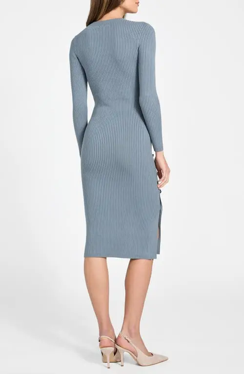 Guess Ribbed Long Sleeve Sweater Dress - Blue